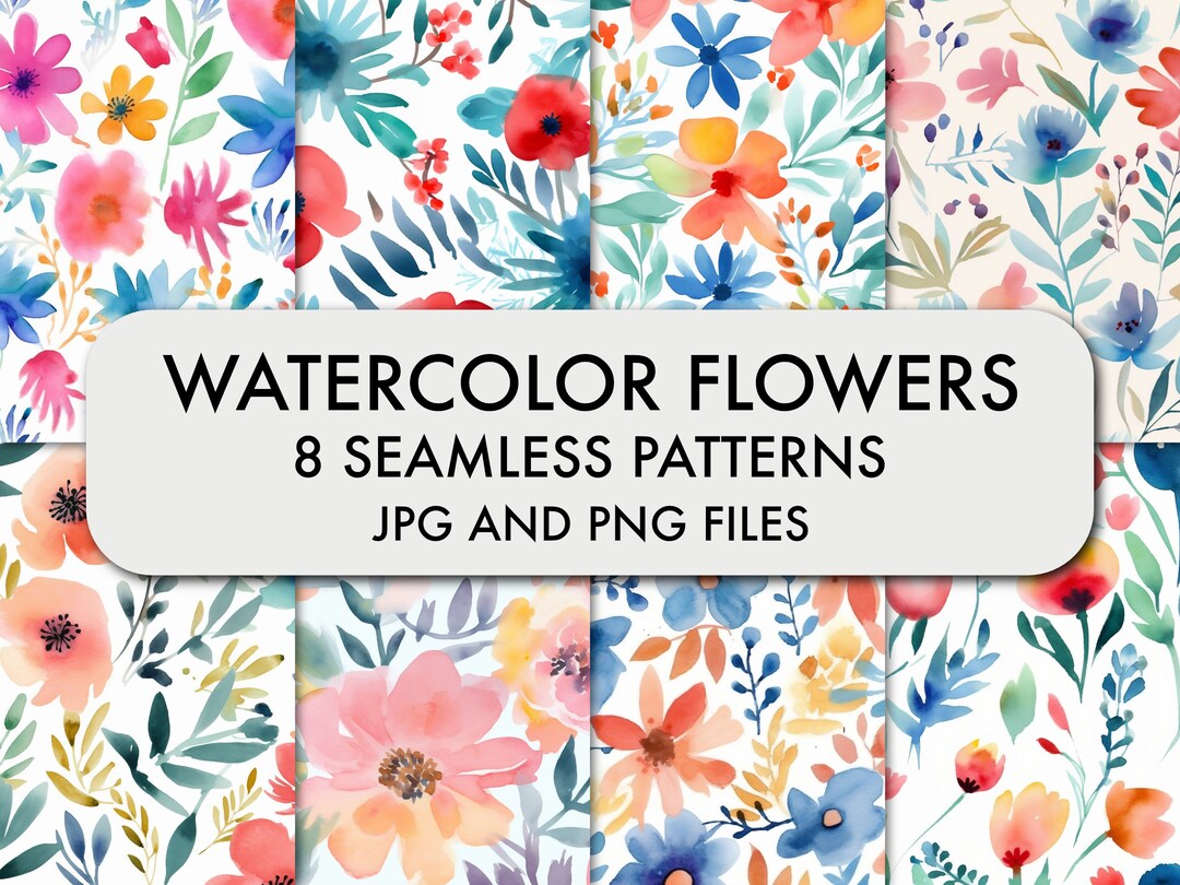 Watercolor Flowers Digital Paper Watercolor Floral Patterns Multipack ...