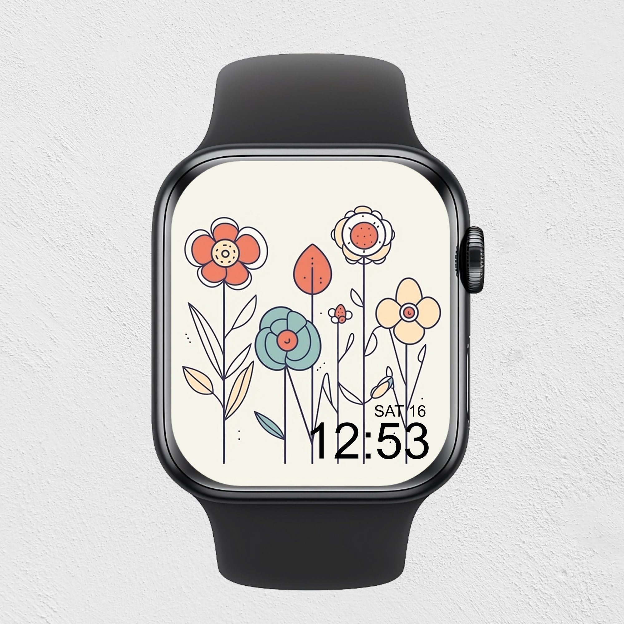 Cute Flower Line Art Apple Watch Wallpaper Spring Flowers Digital Watch ...