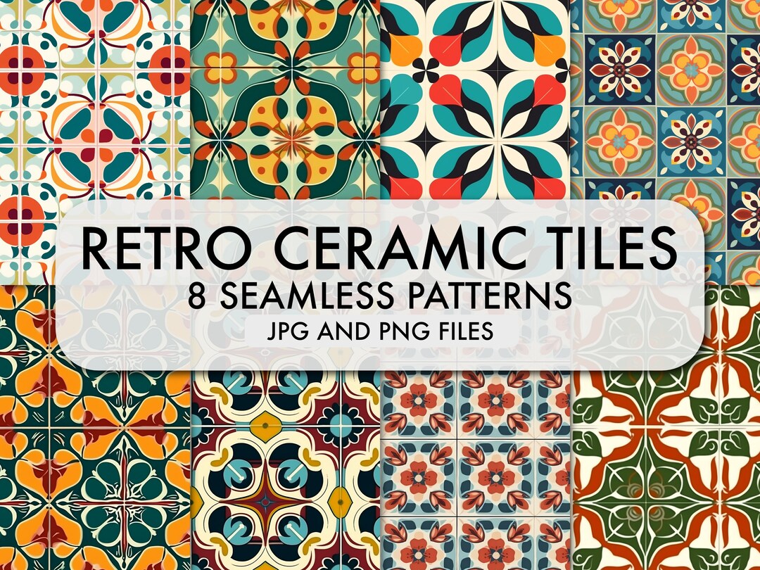 Retro Ceramic Tile Patterns 8 Pack of Digital Seamless Patterns ...