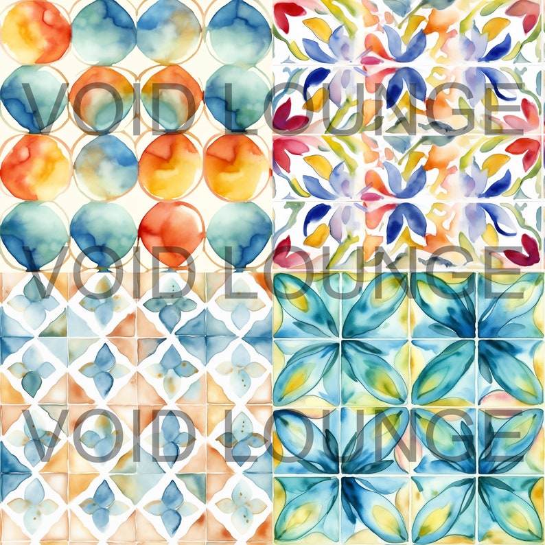 Watercolor Tile Patterns: Ceramic Tile Digital Paper (JPG, PNG) - Etsy