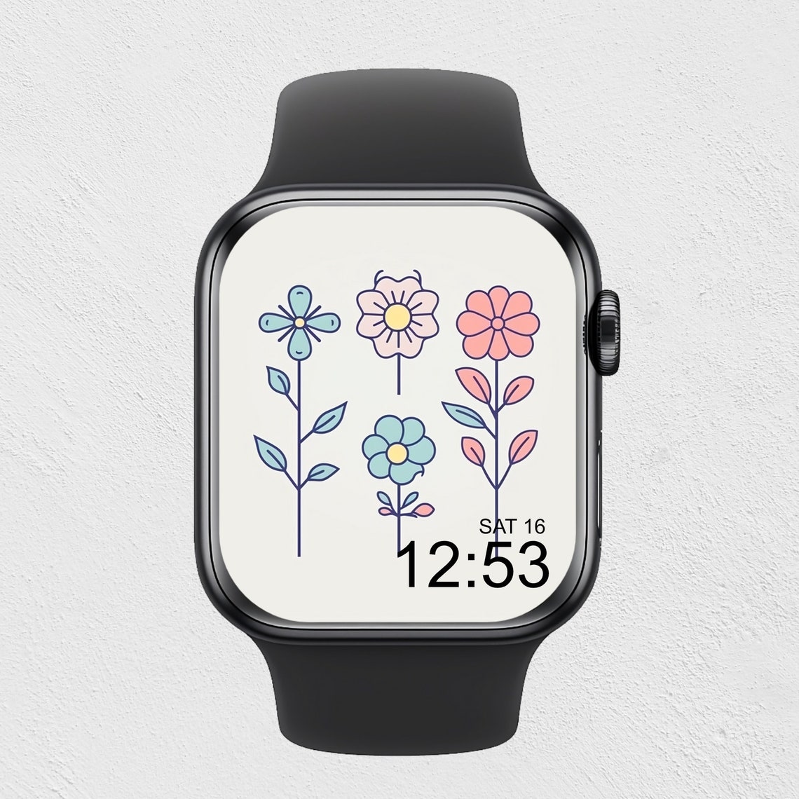 Line Art Apple Watch Wallpaper Cute Flowers Digital Watch Face Line Art ...