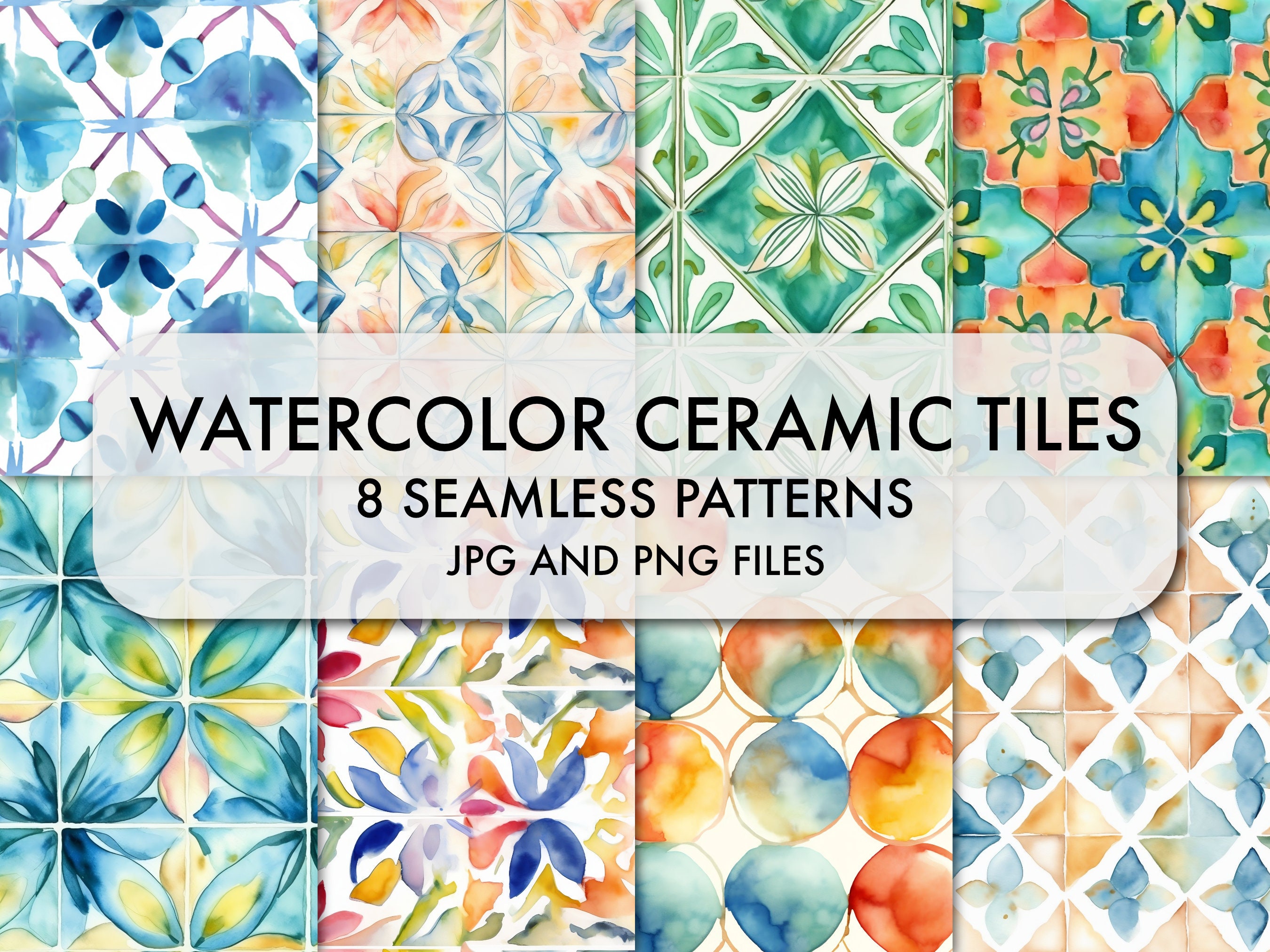 Watercolor Tiles Patterns Water Color Ceramic Tiles Digital Paper ...