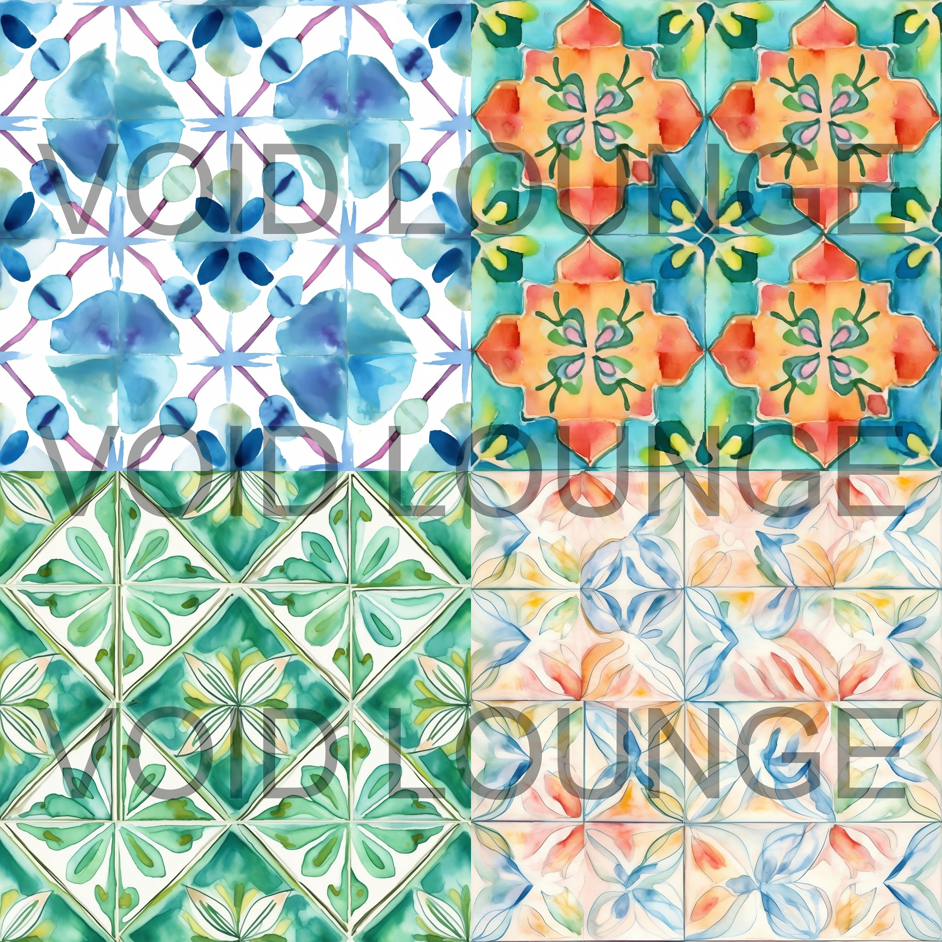 Watercolor Tiles Patterns Water Color Ceramic Tiles Digital Paper ...