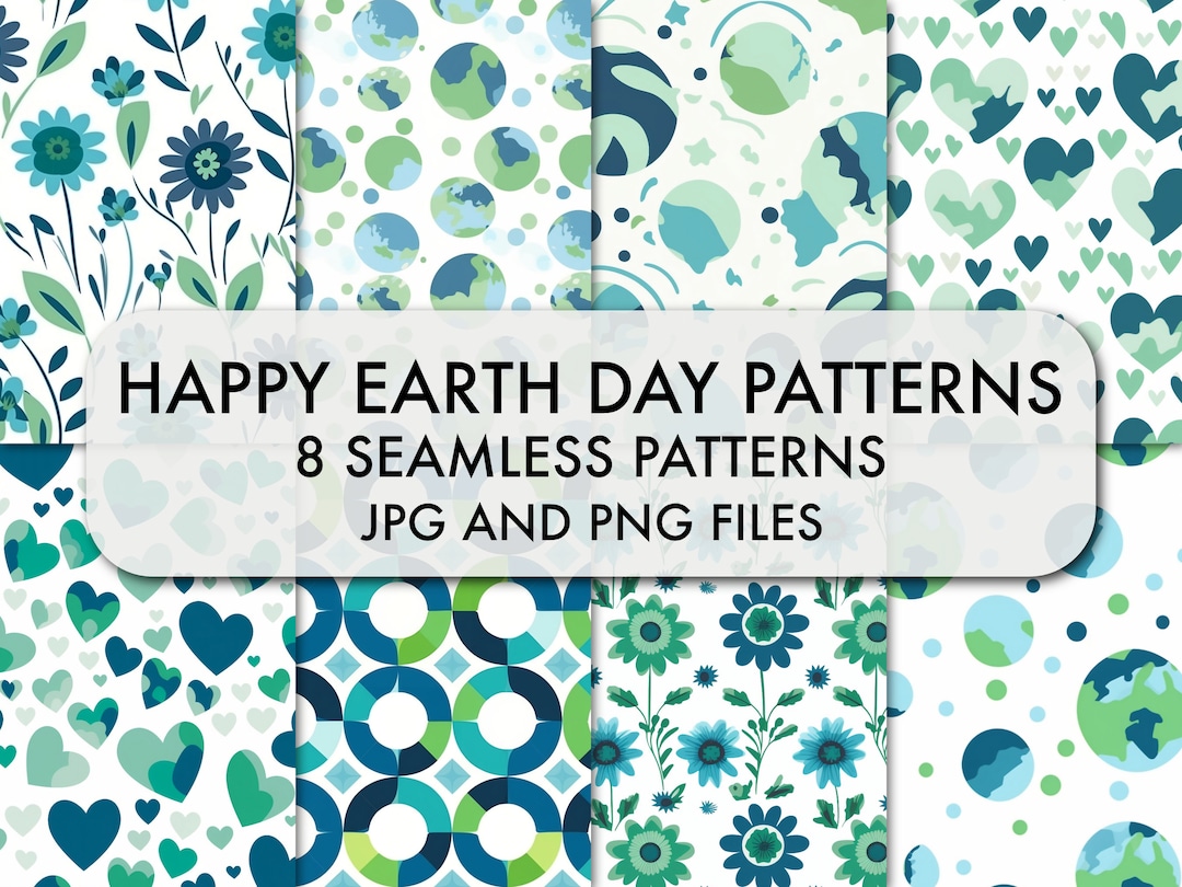 Earth Day Patterns Digital Pattern Pack Planet Earth Digital Paper Flat ...