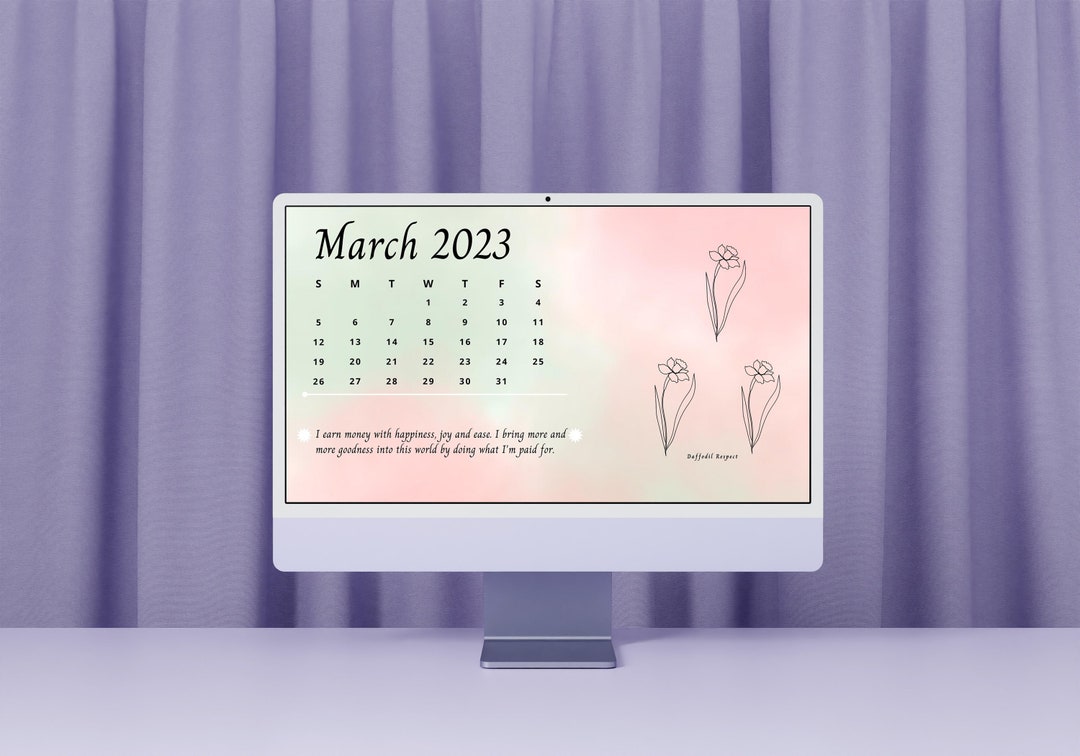 March 2023 Digital Calendar, Positive Affirmations, Digital Calendar ...