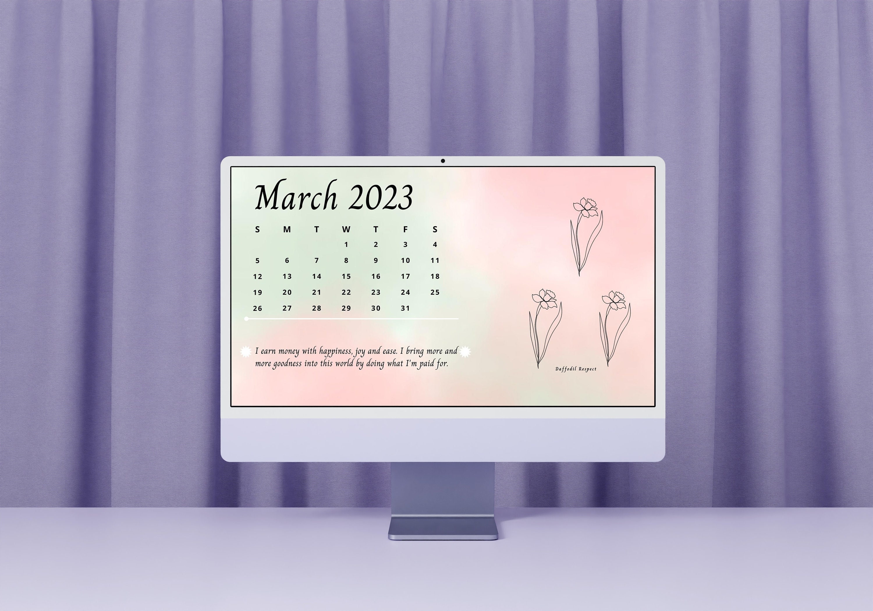 March 2023 Digital Calendar, Positive Affirmations, Digital Calendar ...