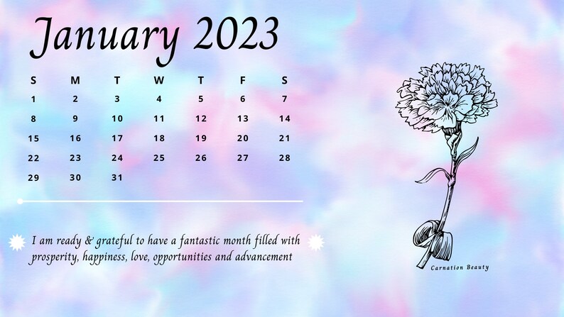 January 2023 Digital Download Calendar Positive Affirmations Monthly