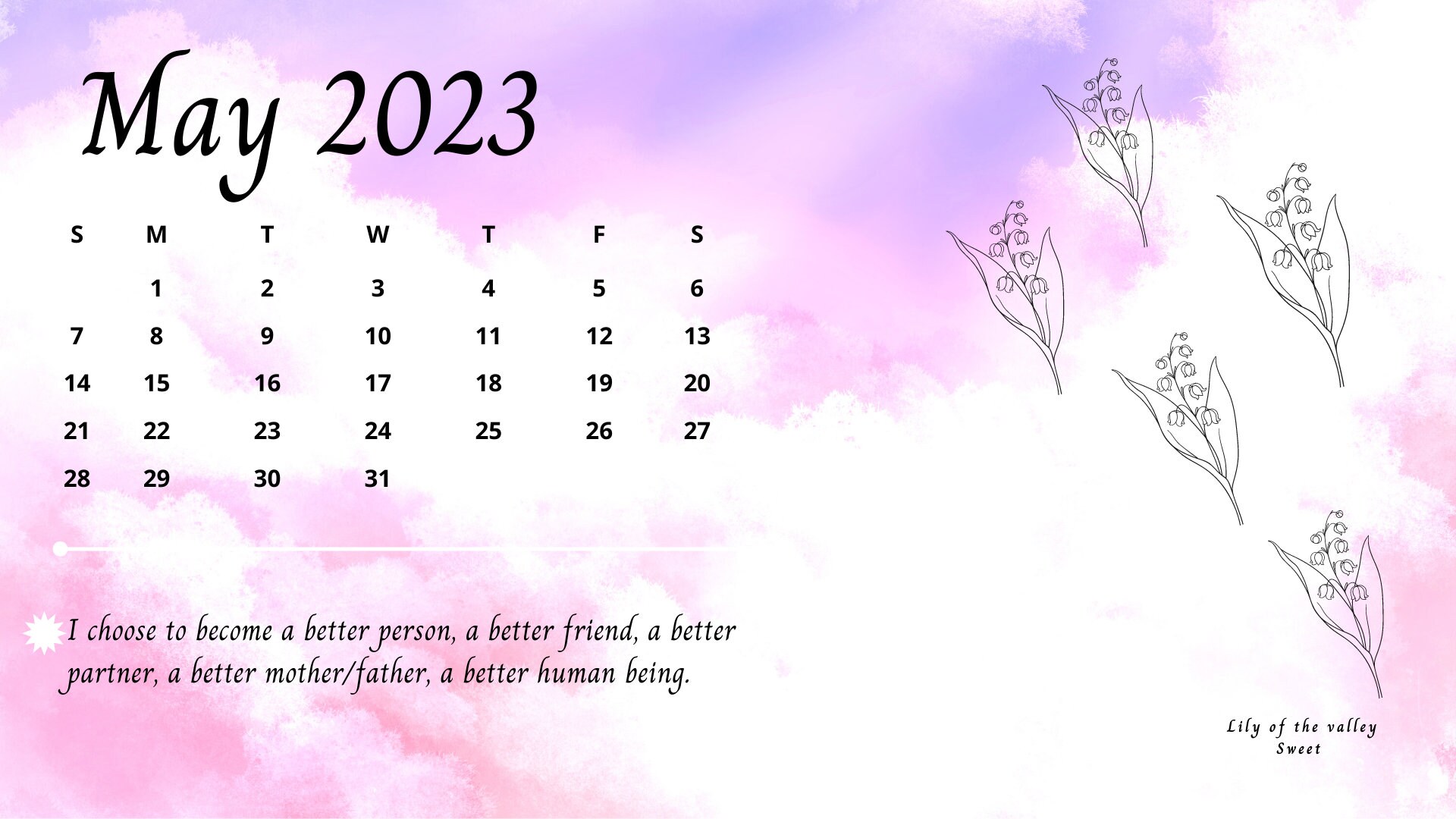 May 2023 Digital Calendar, Positive Affirmations, Digital Calendar ...