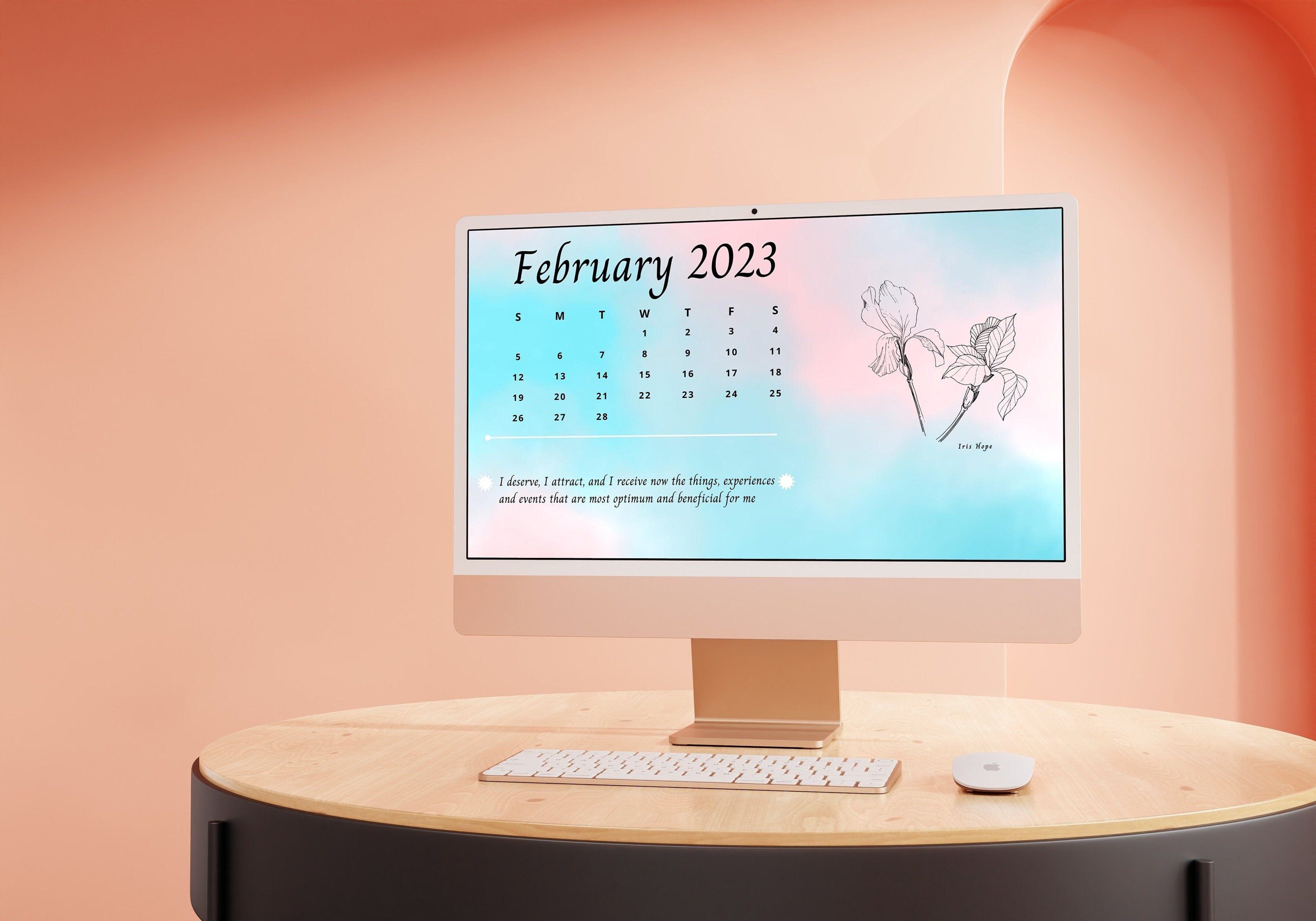 February 2023 Digital Download Calendar, Positive Affirmations, Monthly ...