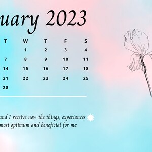 February 2023 Digital Download Calendar, Positive Affirmations, Monthly ...