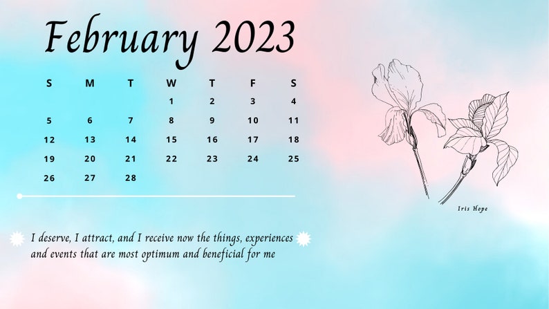 February 2023 Digital Download Calendar, Positive Affirmations, Monthly ...