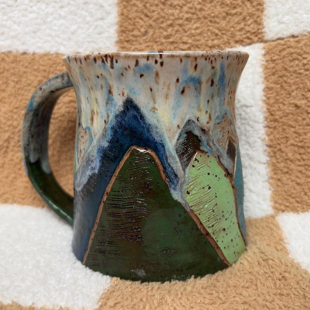 Colorful Hand-carved Scenery Mountain Ceramic Mugs Nature Lovers Unique ...