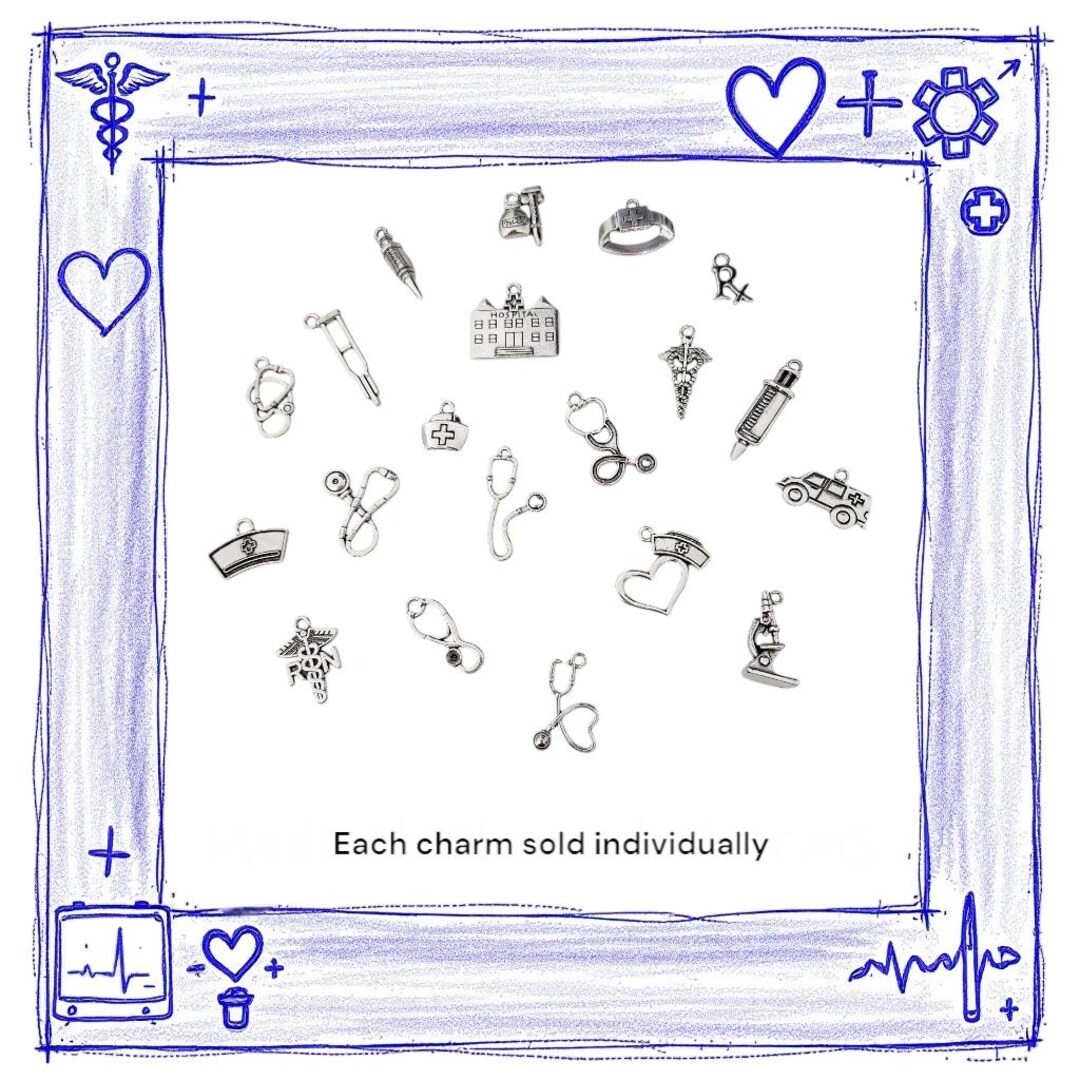 Medical-themed Charms - Nurses' Caps, Stethoscopes, Caduceus, Rx, Etc ...