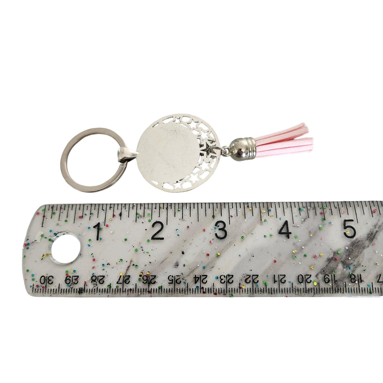 Key Ring With Purple Leather Tassel Accent, Moon & Stars Celestial ...