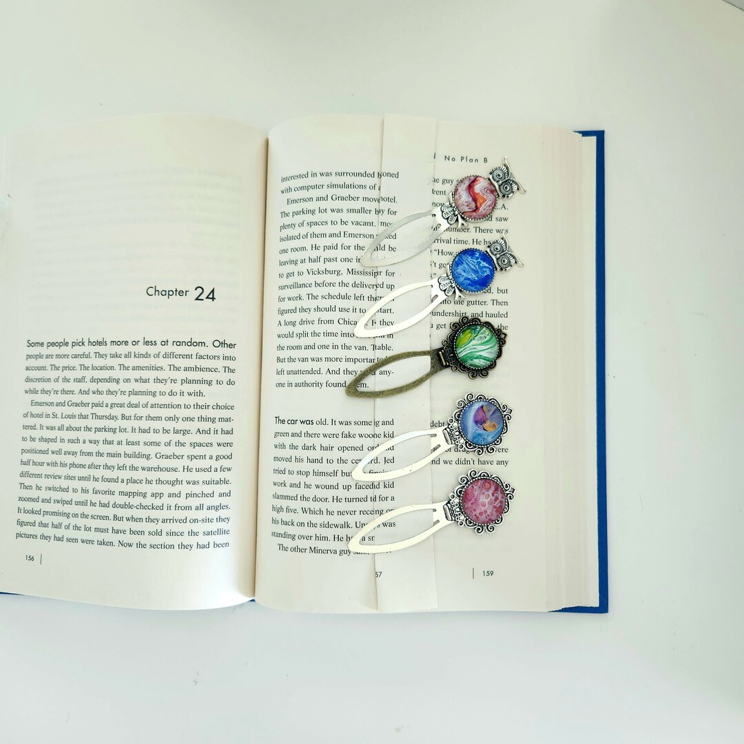 Metal Clip-on Bookmarks With Acrylic Paint Pour Charms, Unique Handmade ...