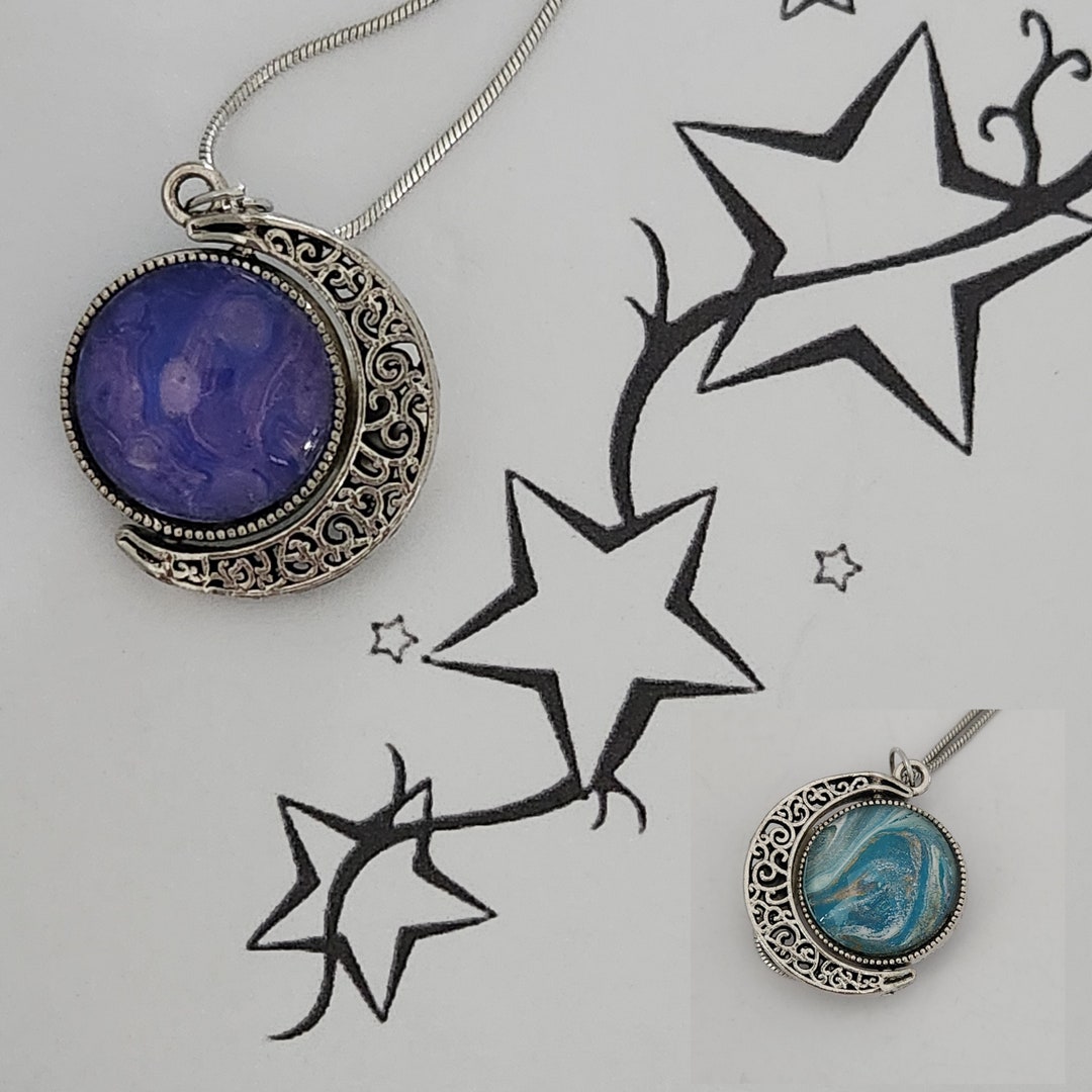 Rotating Moon Necklace, Double Sided Spinner Pendant, Rotating Circle ...