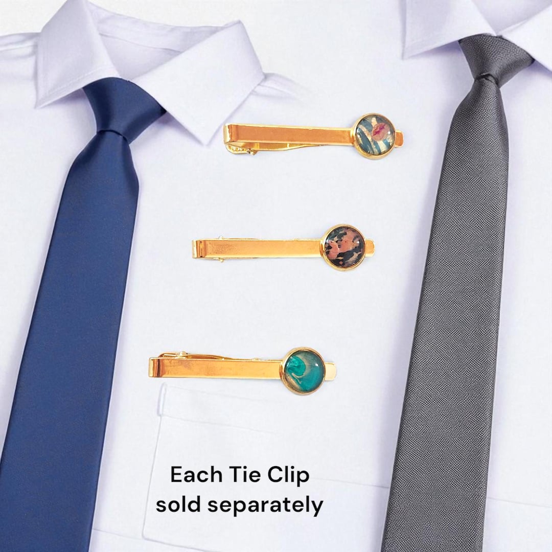 Stylish Men’s Tie Clips, Gold-tone With Artistic Handmade Fluid Art ...