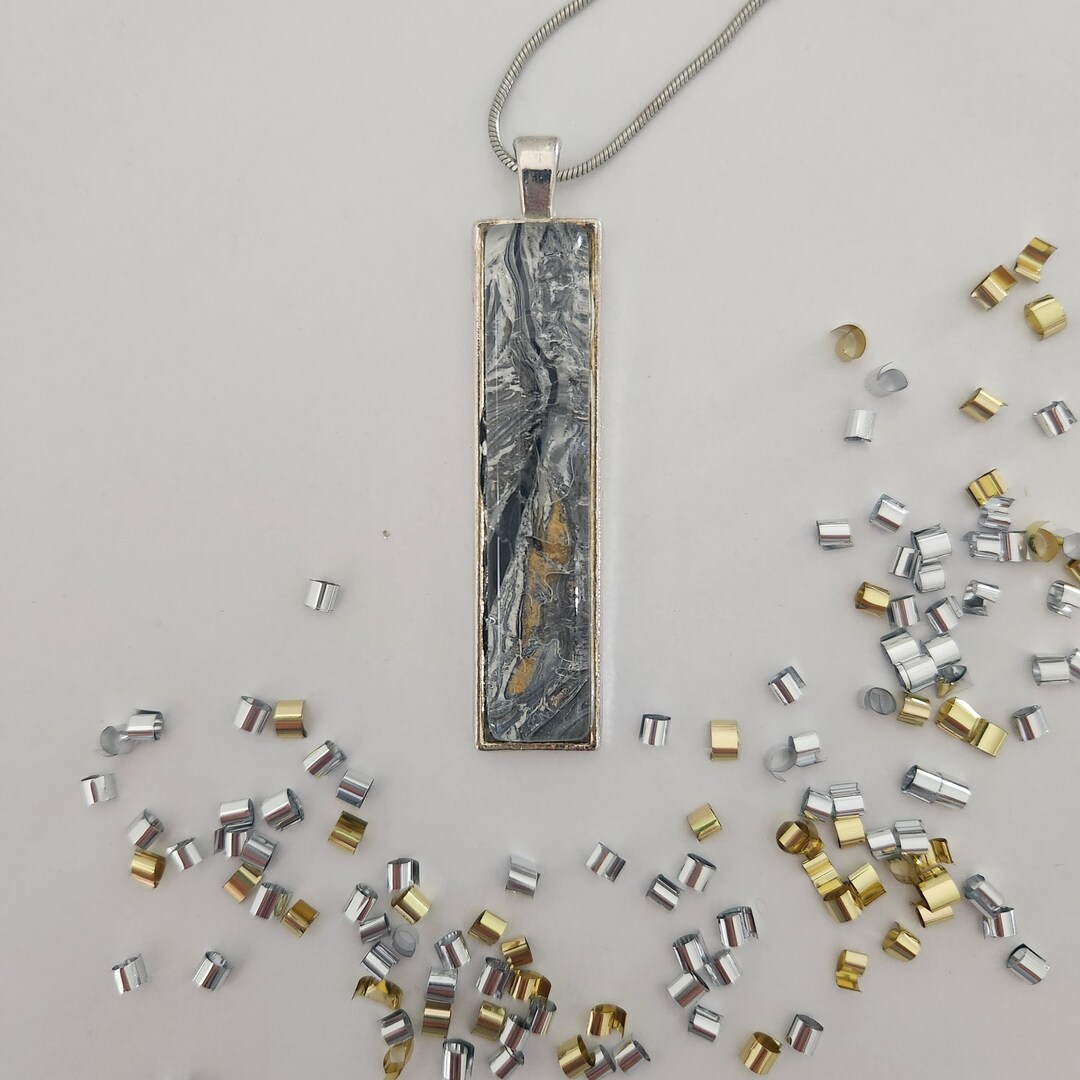 Unique Necklace, Rectangle Pendant on Silver Plated Chain, Women's ...