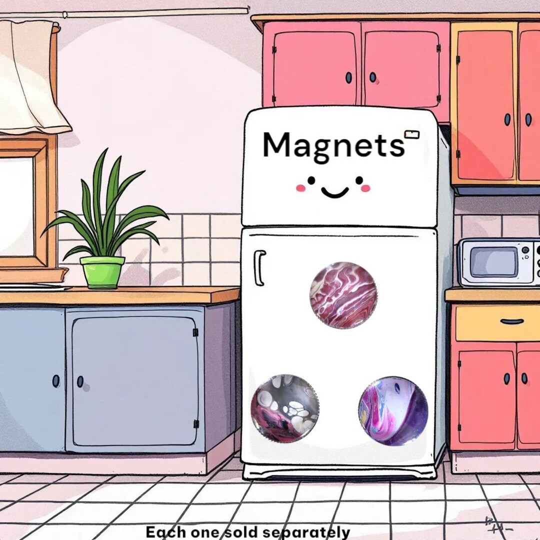 1" Round Glass Magnets With Mini Abstract Painting for Refrigerator ...