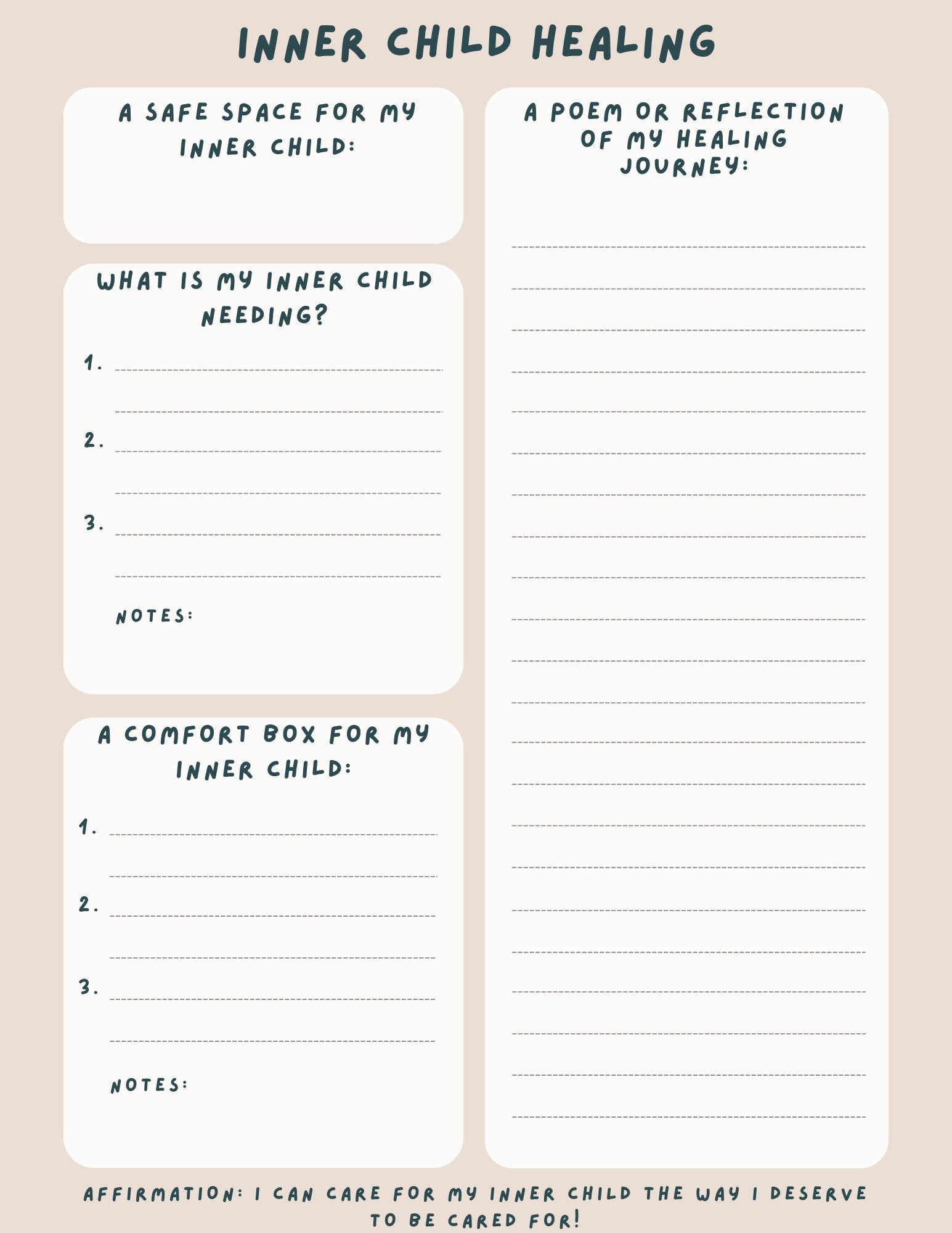 Inner Child Healing Worksheet Etsy