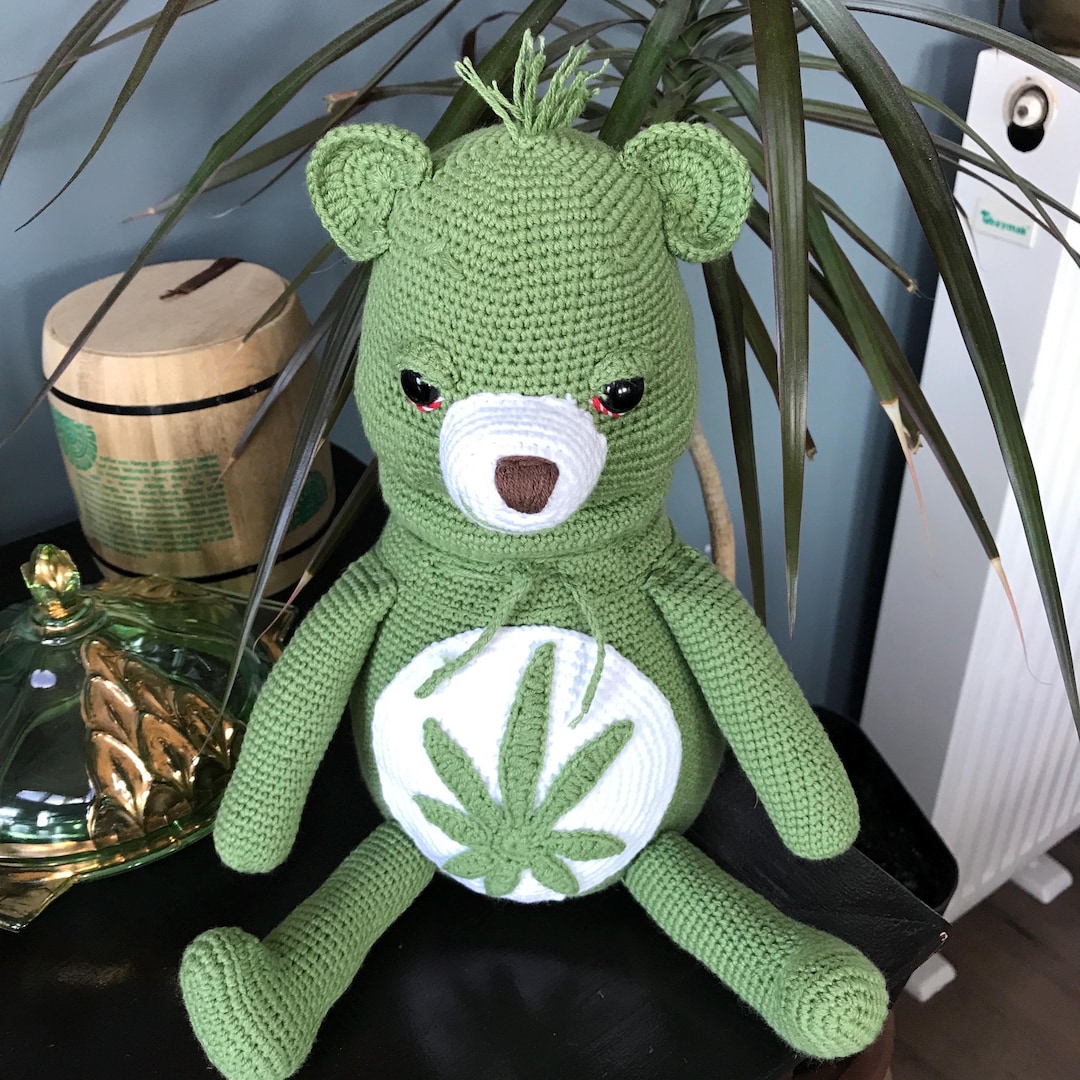 Crochet Stash Bear / Self-care Bear/ Marijuana Leaf/ Stoned Bear/ Stash ...