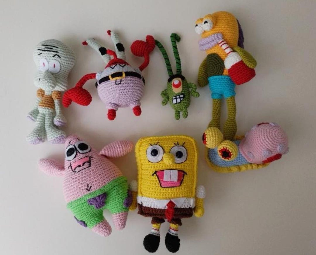 Crochet 7-piece Spongebob Pant/toy Set/ Custom Made Smaller Size ...