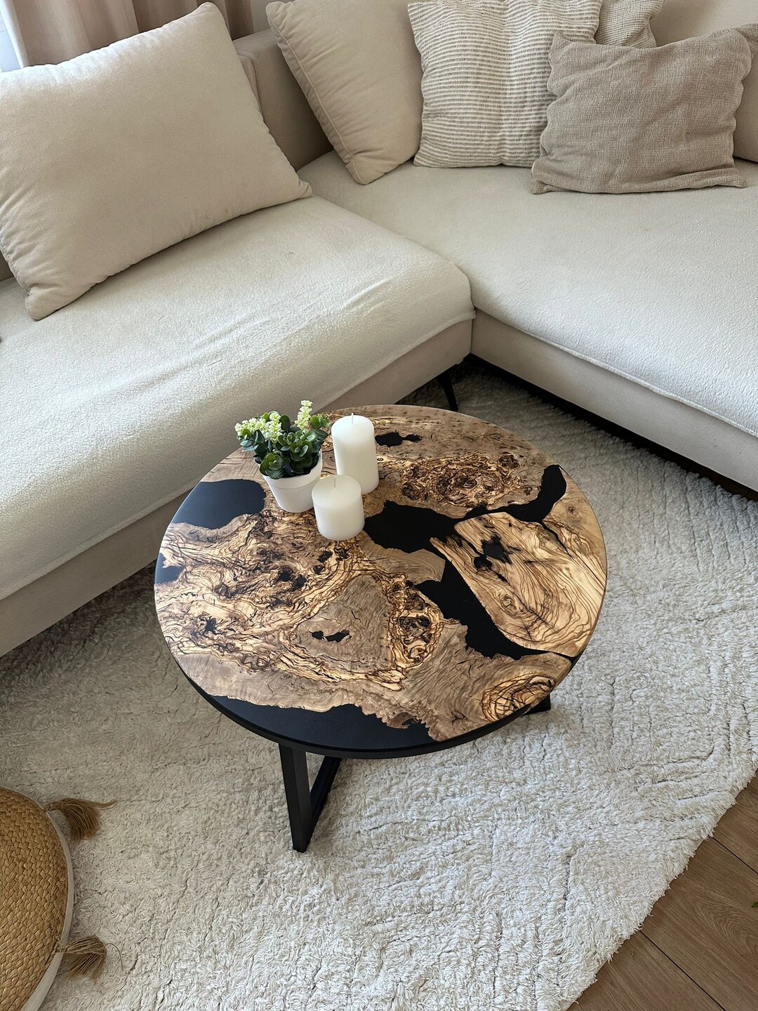 Coffee Table Made of Olive Wood and Epoxy Resin, Furniture, Modern ...