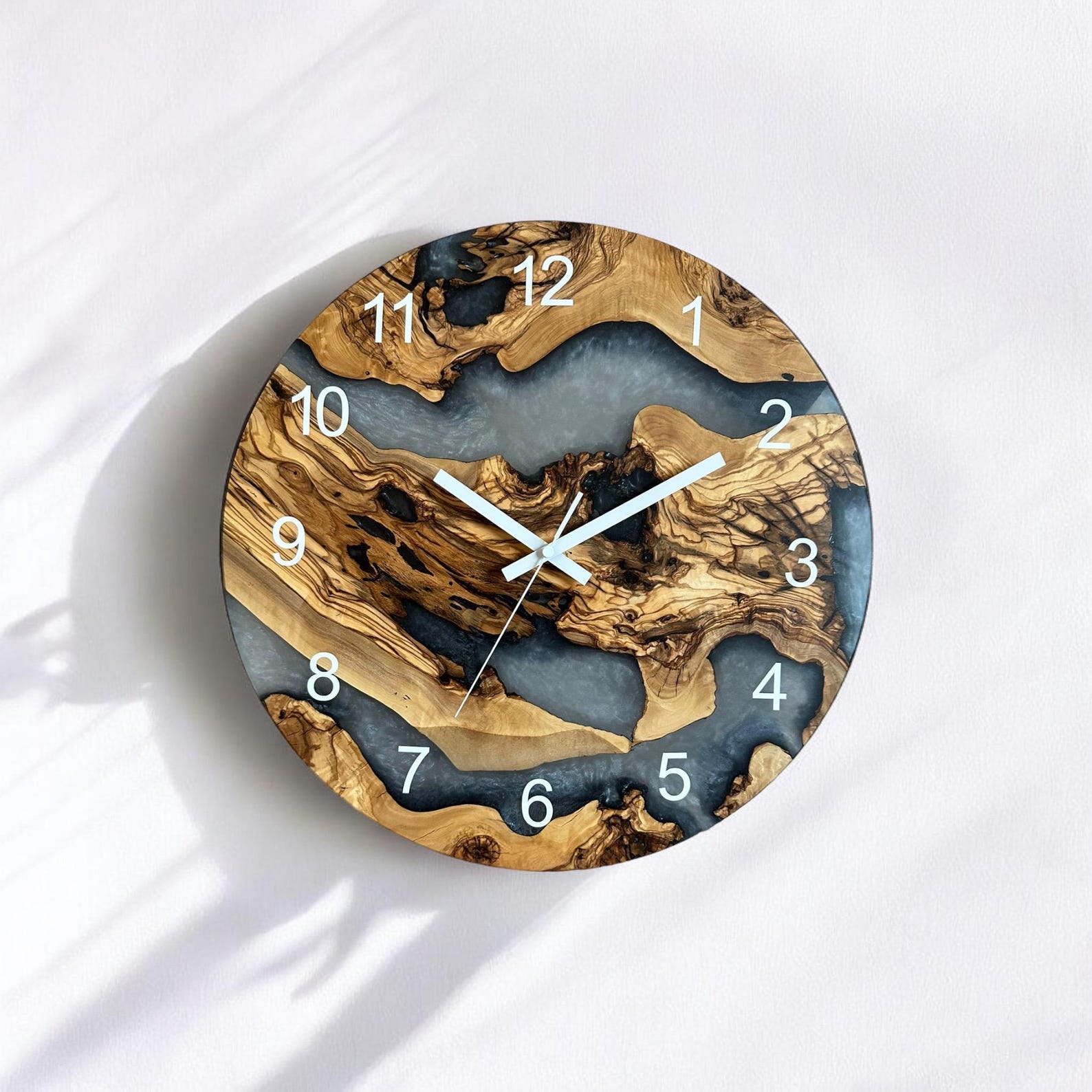 Clock Made of Olive Wood and Epoxy Resin, Home Decor, Loft Style ...