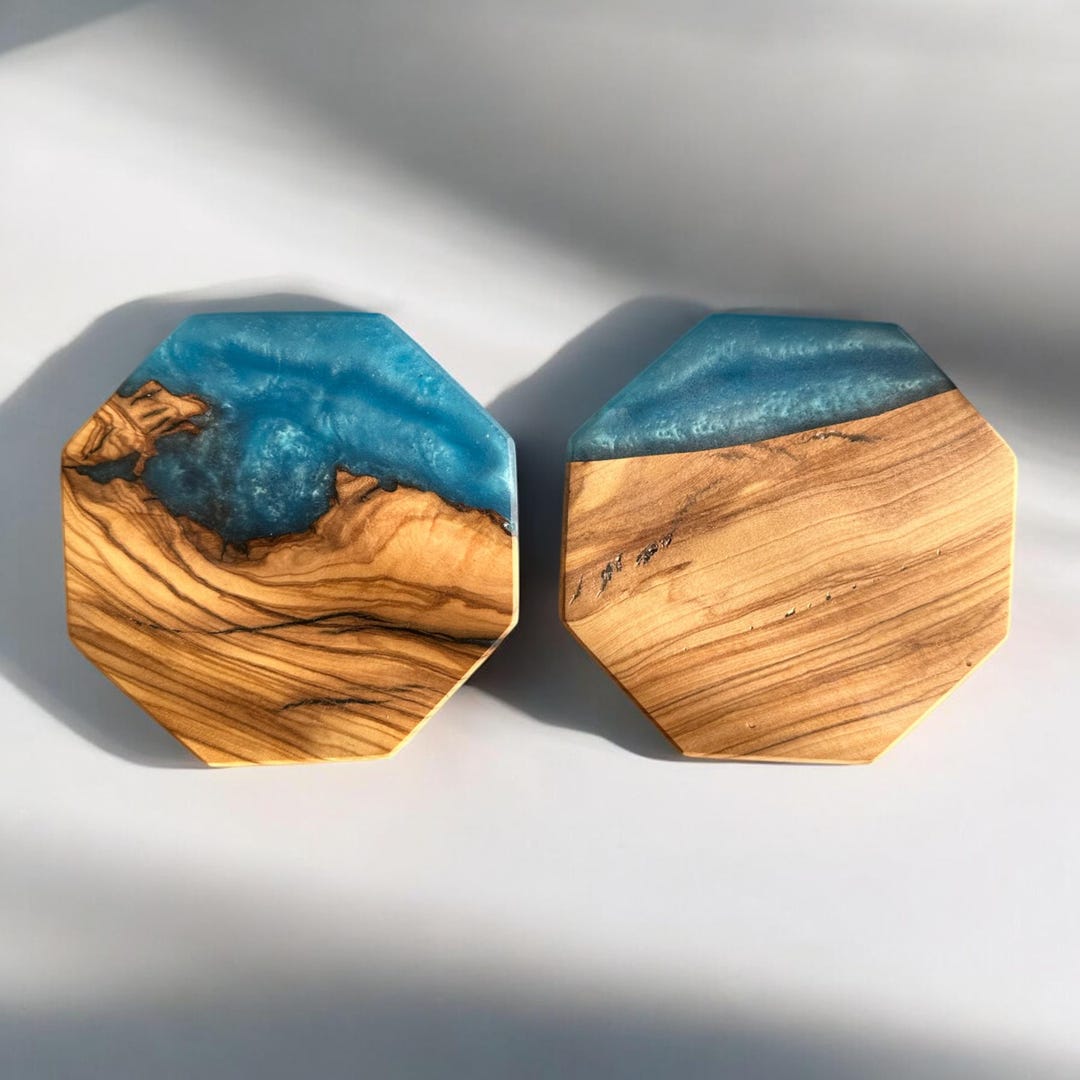 Epoxy Coasters Wooden Resin Epoxy Drink Coaster Blue Epoxy Coaster ...