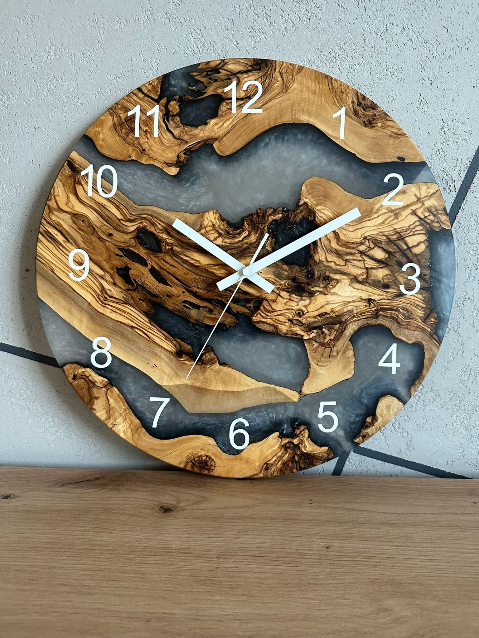 Clock Made of Olive Wood and Epoxy Resin, Home Decor, Loft Style ...