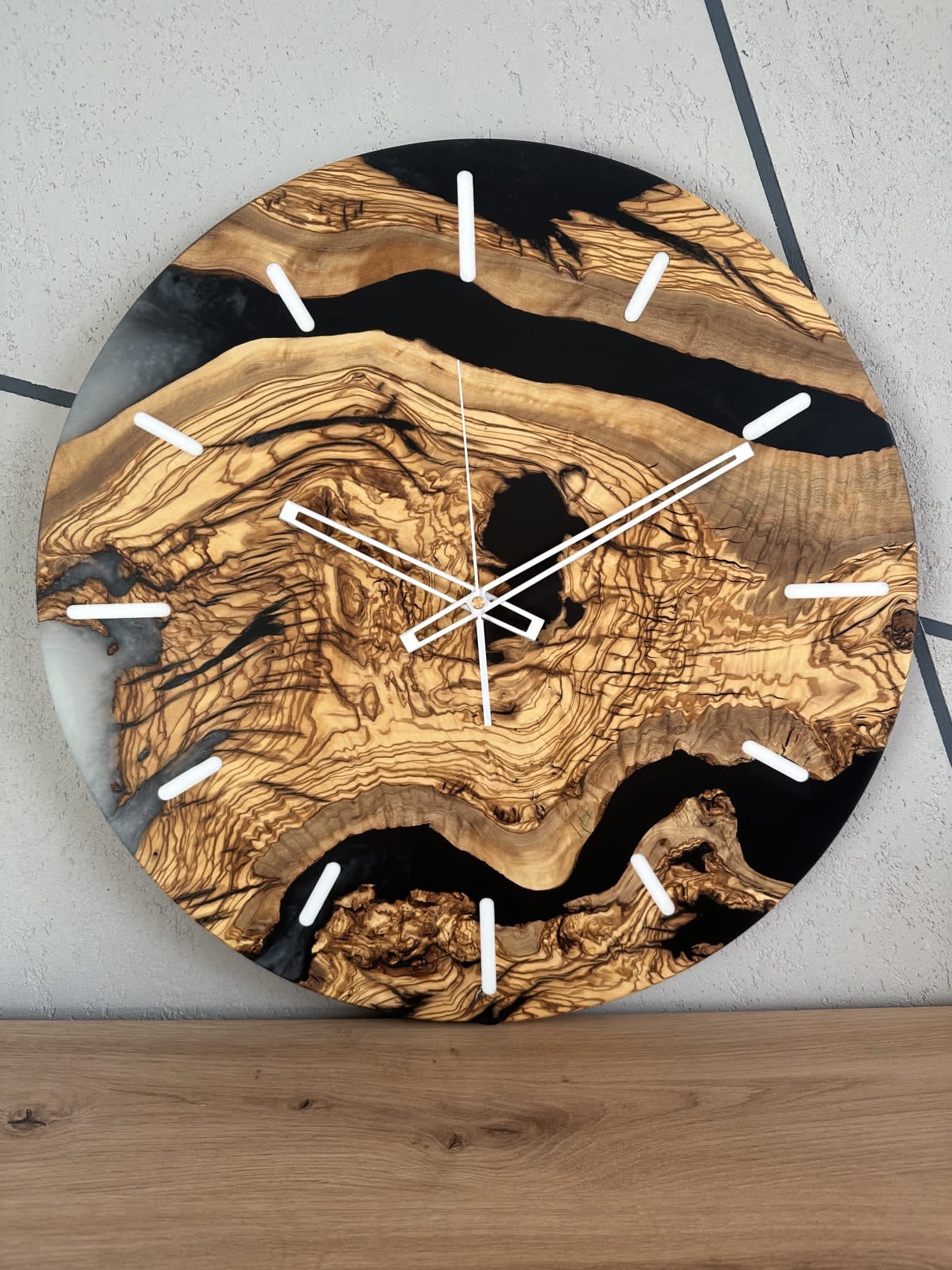 Clock Made of Olive Wood and Epoxy Resin, Home Decor, Loft Style ...