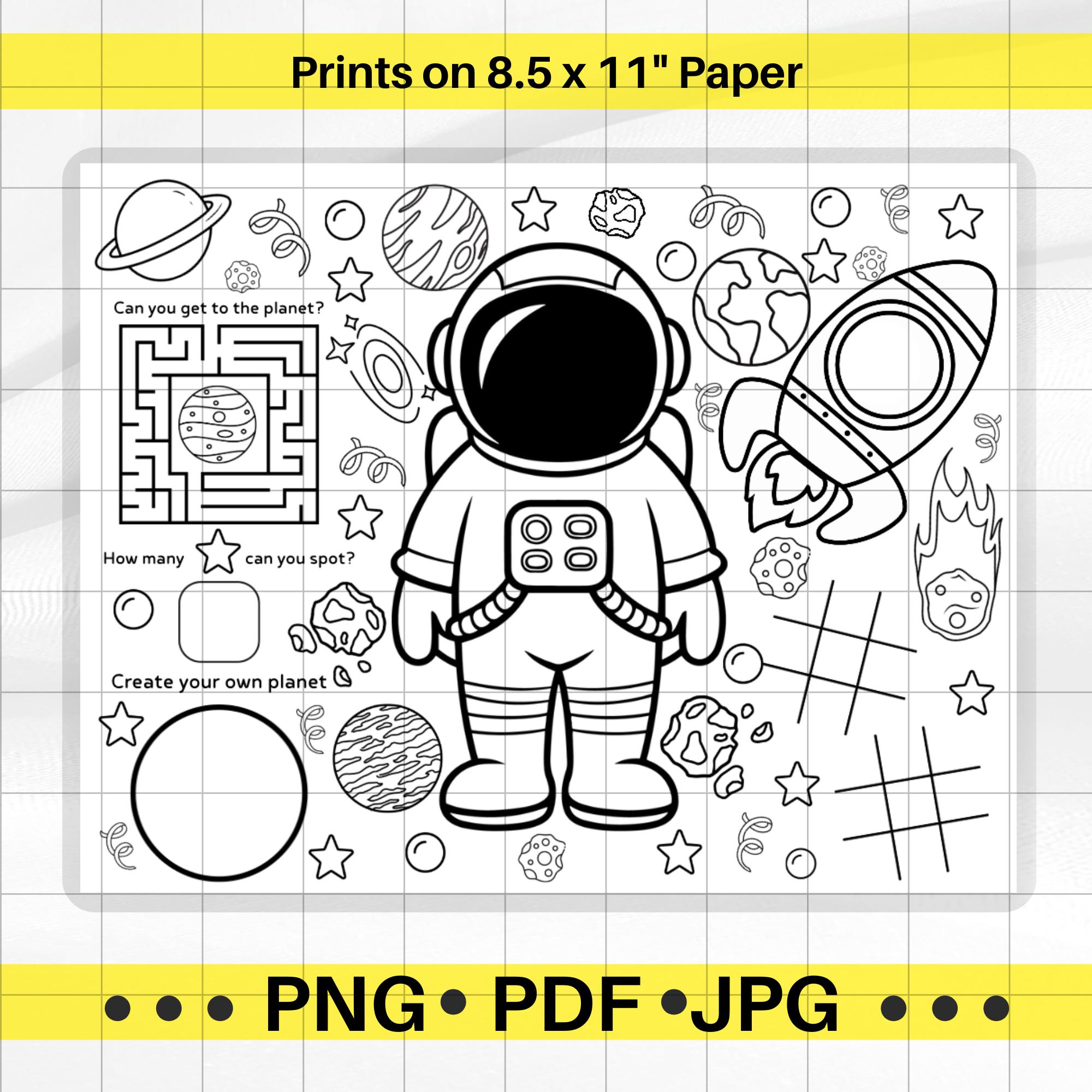 Astronaut Activity Coloring Page – Space Coloring Placemat Kids Table ...