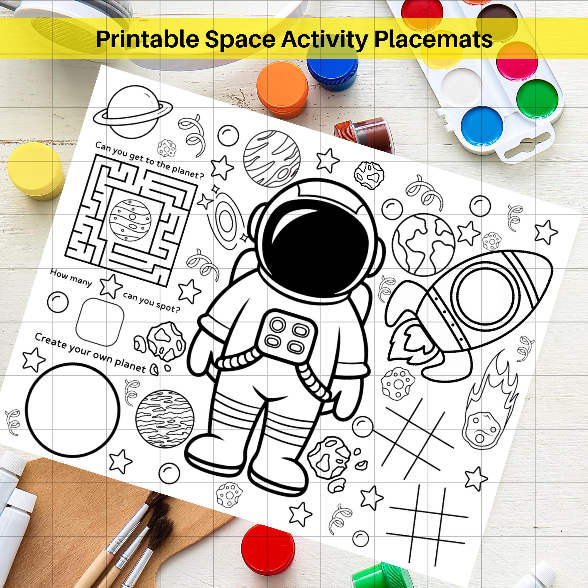 Astronaut Activity Coloring Page – Space Coloring Placemat Kids Table ...
