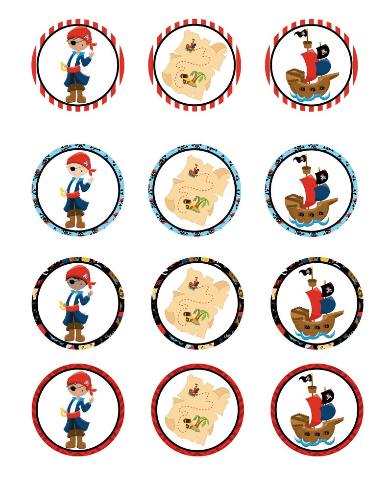 Pirate Cupcake Toppers, Pirate Theme Cupacake Toppers , Pirate Theme ...