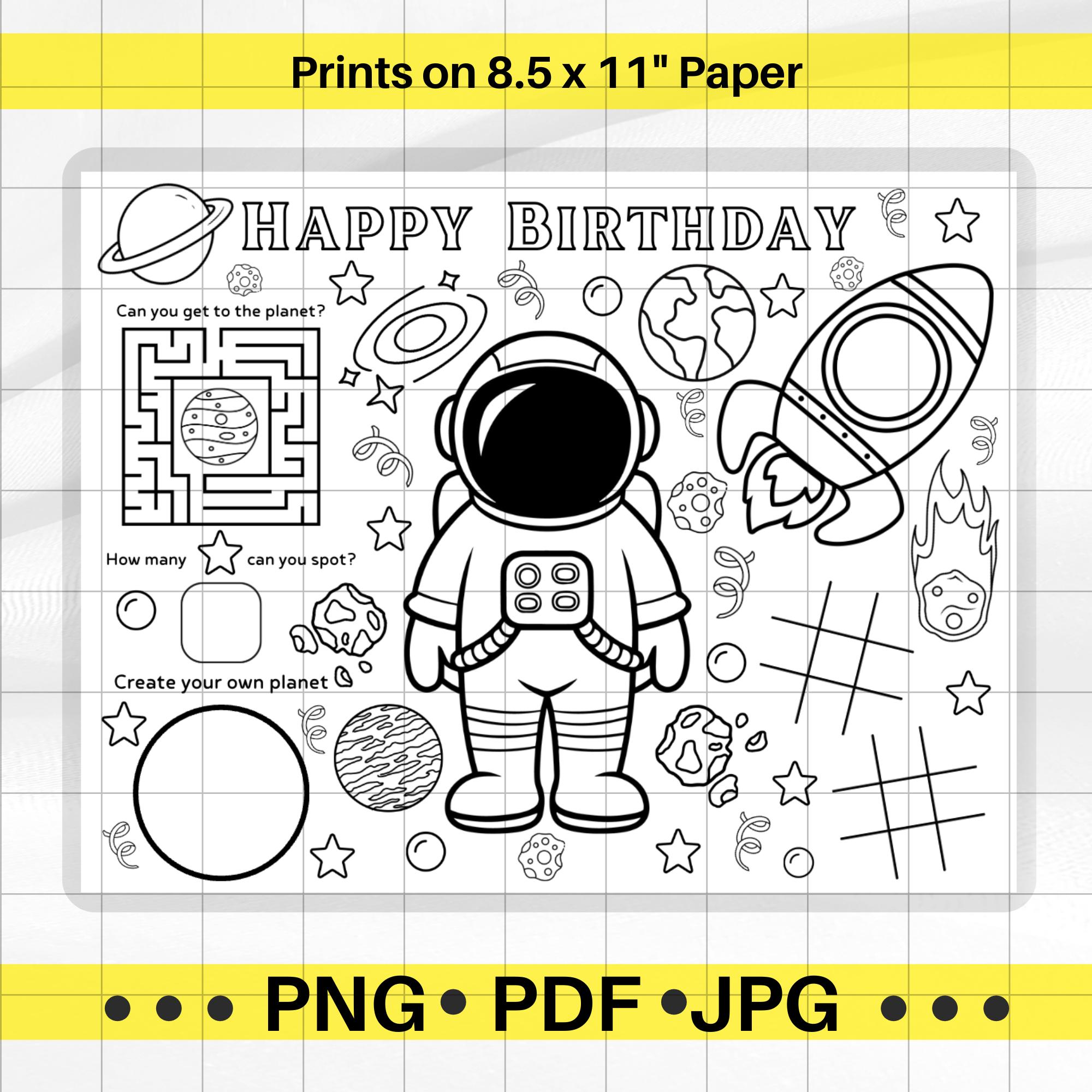 Astronaut Activity Coloring Page – Space Coloring Placemat Kids Table ...