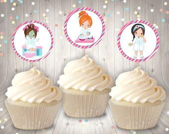 Spa Cupcake Toppers Spa Birthday Cupcake Toppers Spa Party Cupcake ...