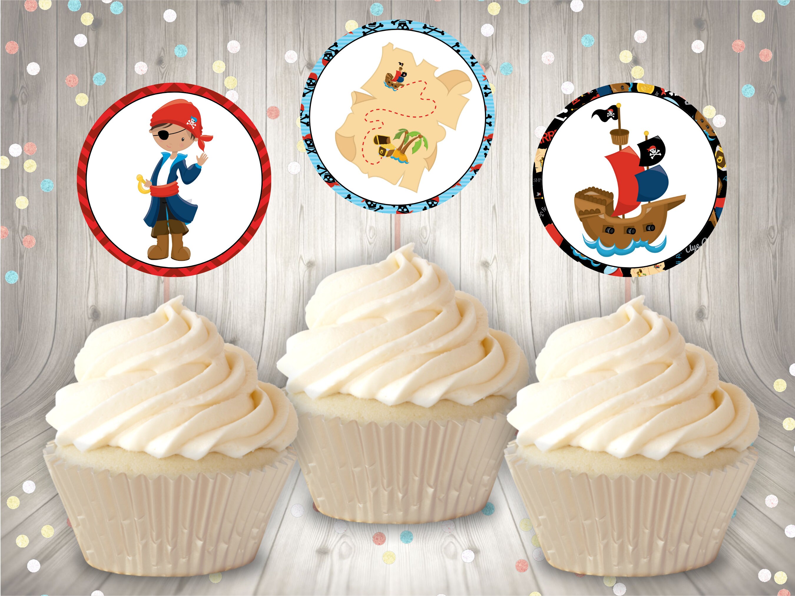 Pirate Cupcake Toppers, Pirate Theme Cupacake Toppers , Pirate Theme ...