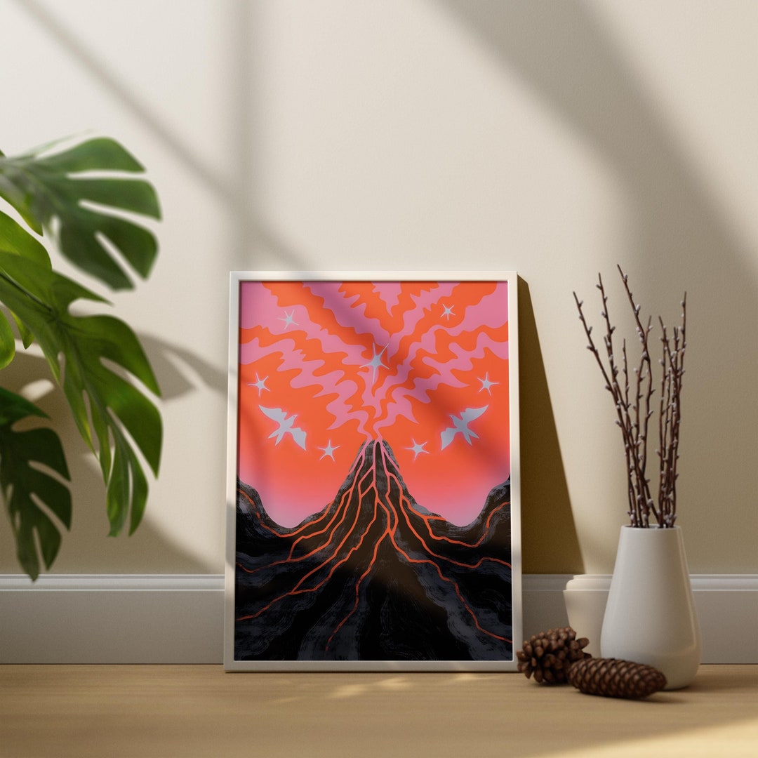 Volcano | Volcano Vintage Poster | Retro Poster | Room Decor | Home ...