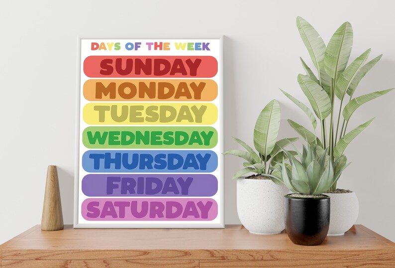 Days of the Week Poster Kindergarten Poster Preschool Printable ...