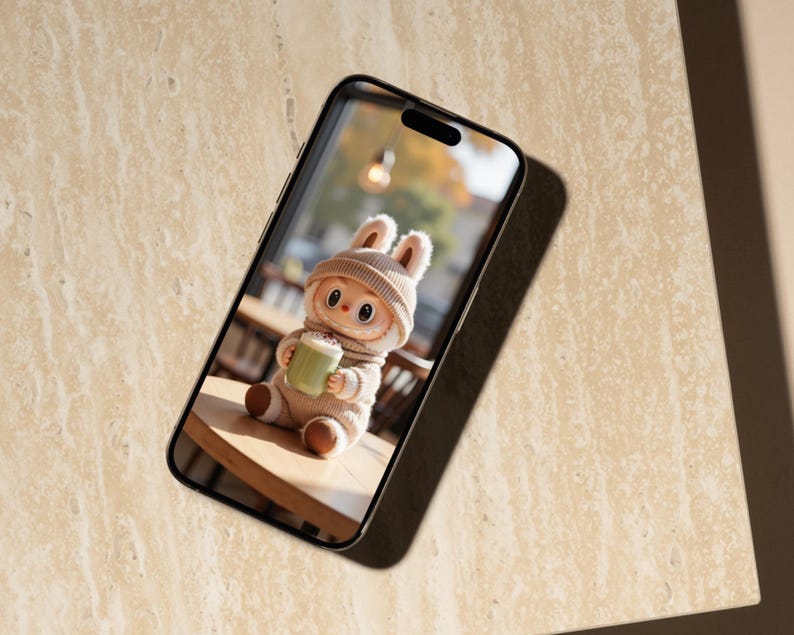 Cute Chibi Labubu Matcha Cafe Wallpaper for iPhone | Cozy Kawaii Coffee ...