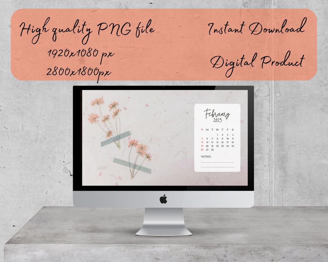 February Calendar Desktop Wallpaper Valentines PC Background - Etsy