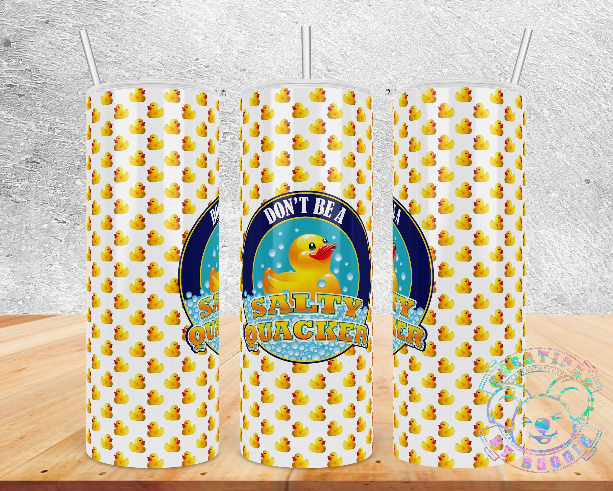 Don't Be A Salty Quacker Wrap Yellow Ducks 20oz Skinny Straight Tumbler ...