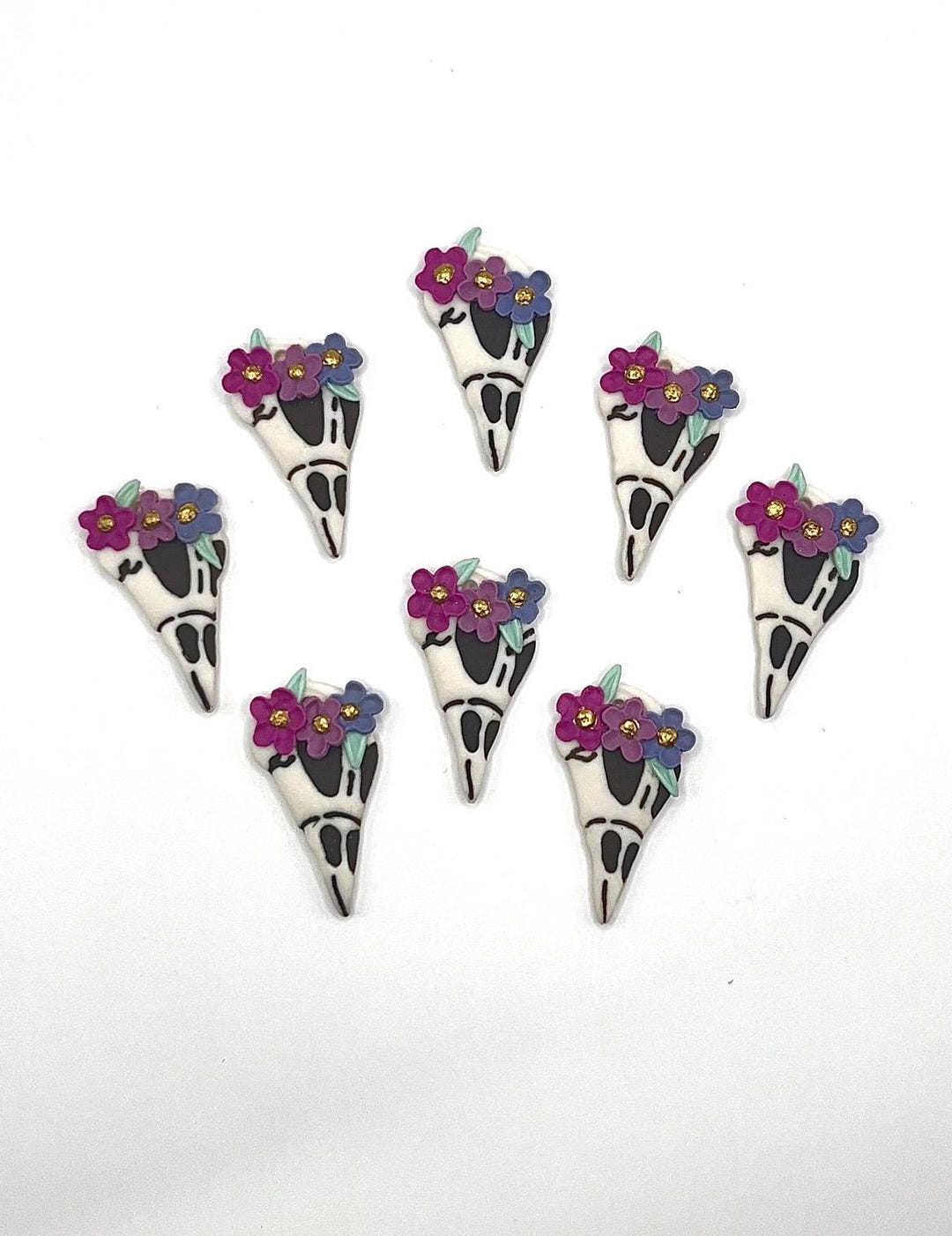 Crow Skull With Flower Crown Clay Earrings - Etsy