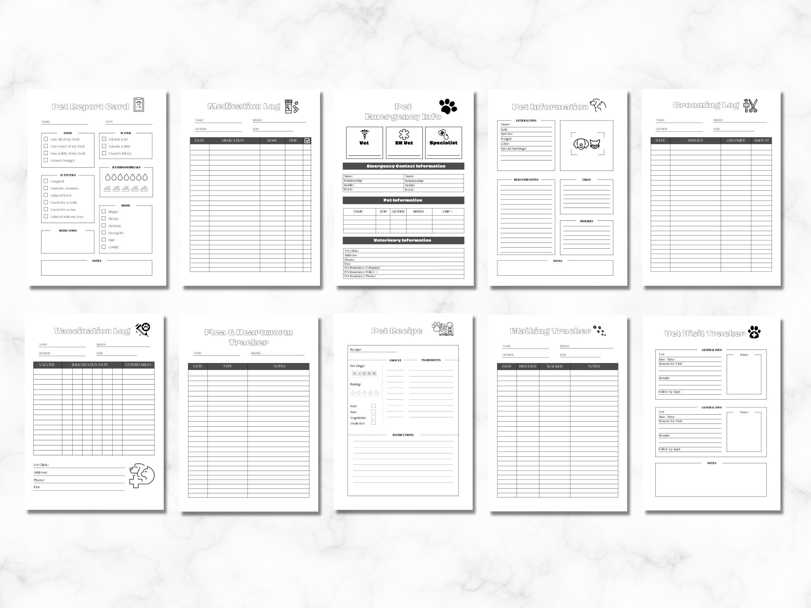 Printable Pet Planner Bundle | Pet Care Planner | Pet Report Card | Dog ...