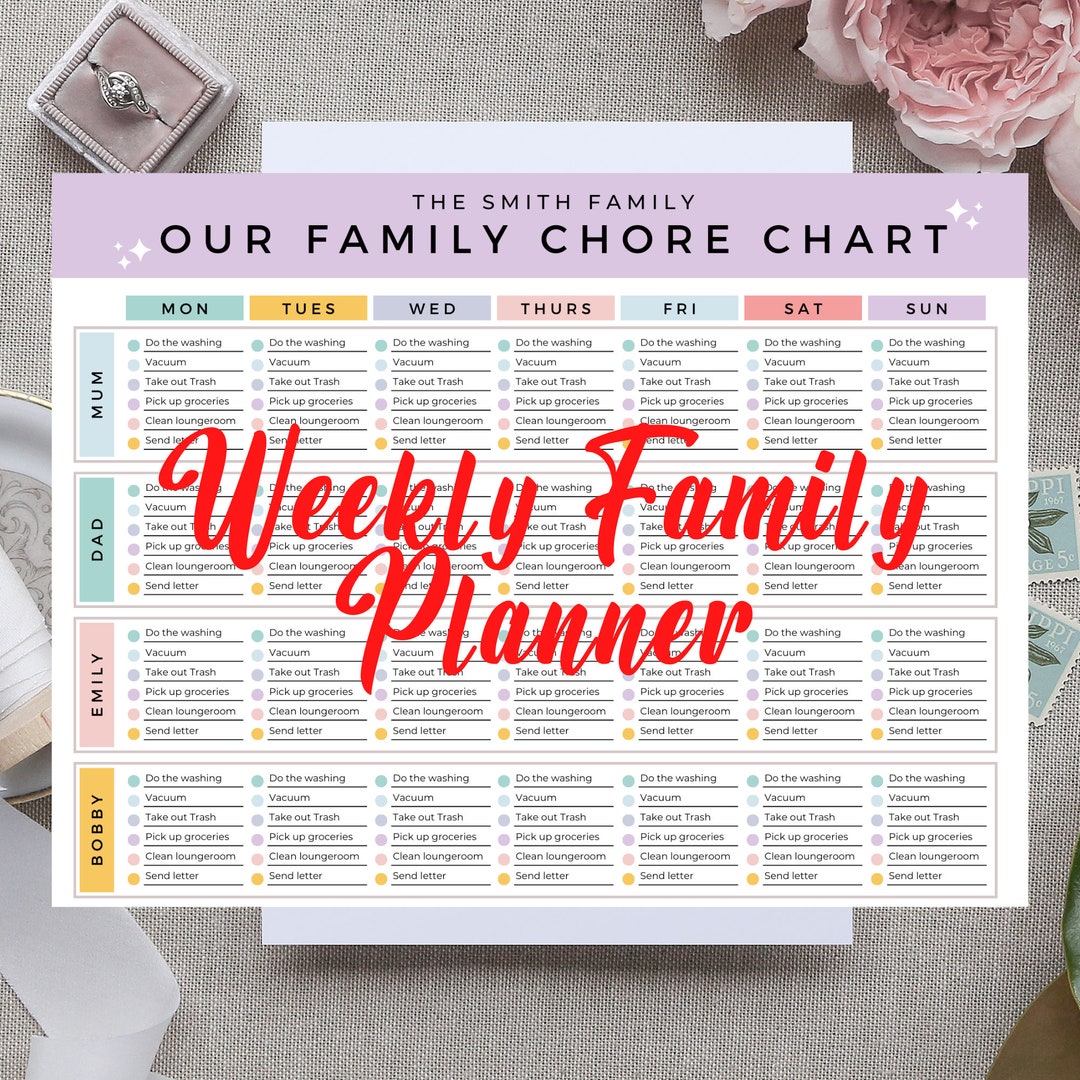 Family Chore Chart, Editable Family Planner Printable, Kids&adult ...