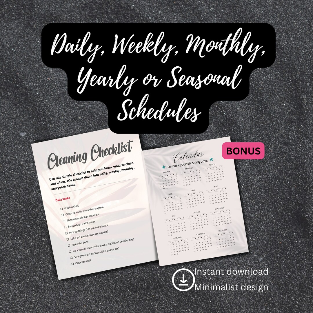 Minimalist Cleaning Checklist Printable Daily Weekly Monthly - Etsy