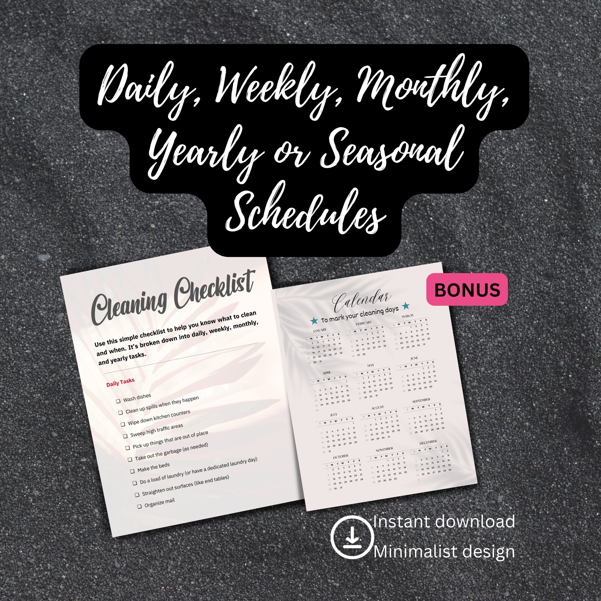Minimalist Cleaning Checklist Printable Daily Weekly Monthly - Etsy