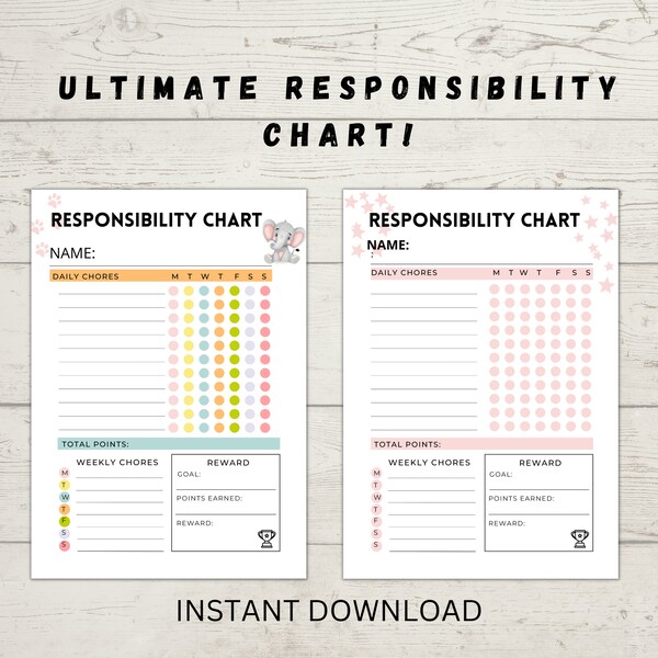 Chore Chart Kids, Kids Responsibility Chart, Daily /weekly Growth Chart ...