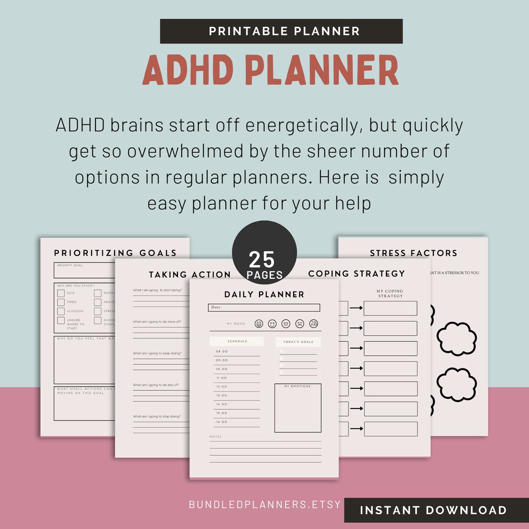 The Growth ADHD Planner, Selfcare & Mood Tracker Notepad Planner ...