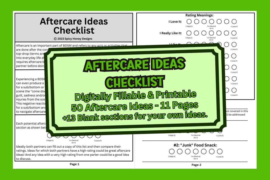 BDSM Aftercare Checklist, 50 Aftercare Ideas, Digital Download ...